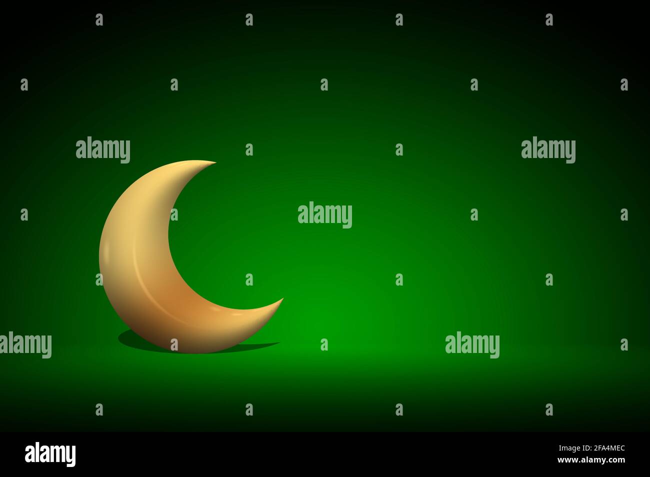 crescent moon 3d rendered with copy space background of indoor room ...