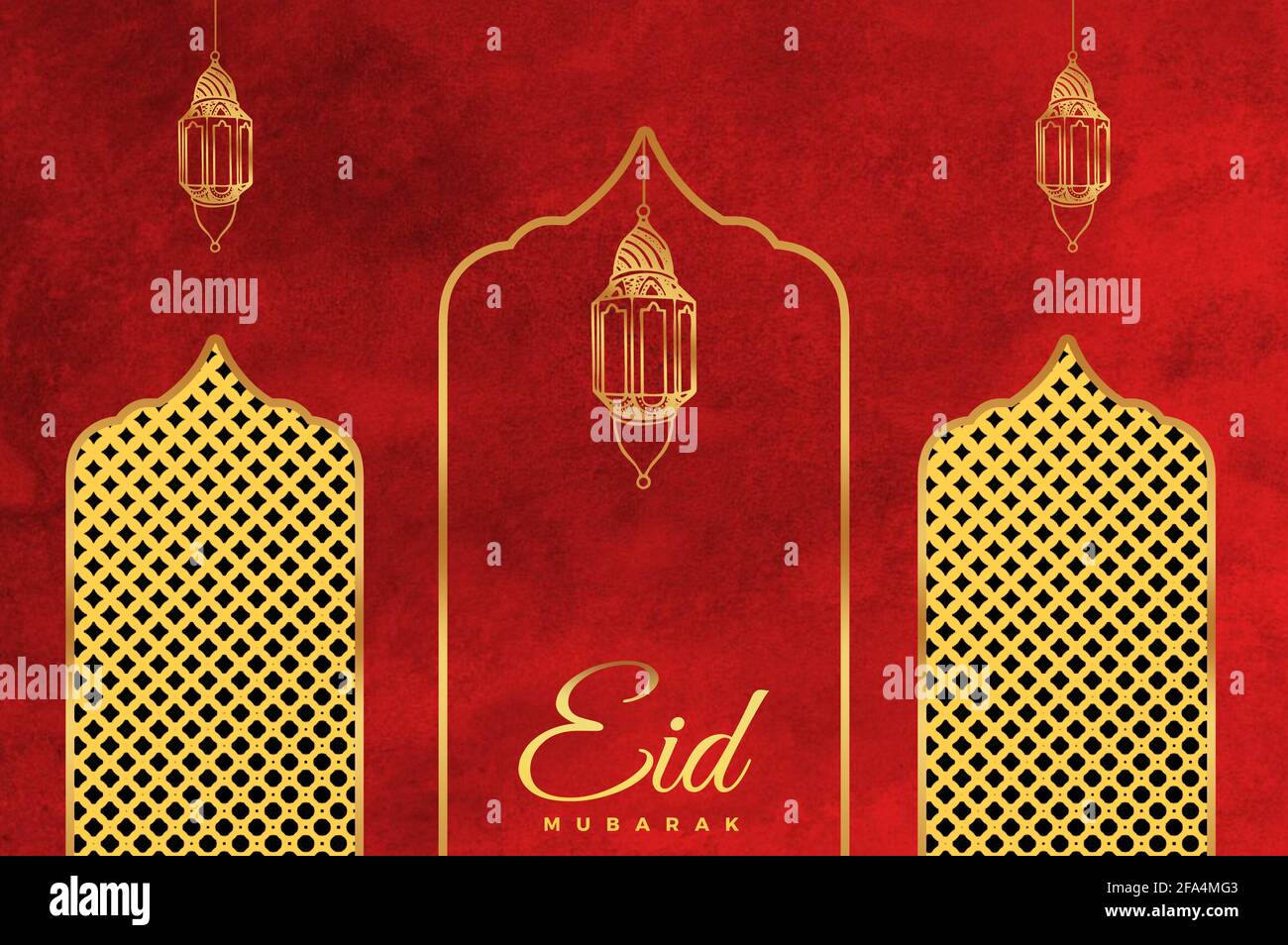 eid mubarak beautiful red texture design with mosque icons and hanging ...