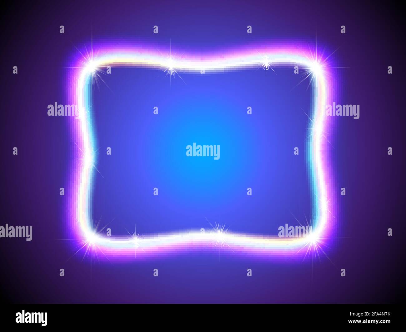 Shiny neon frame with sparkles and colorful glow on dark blue ...