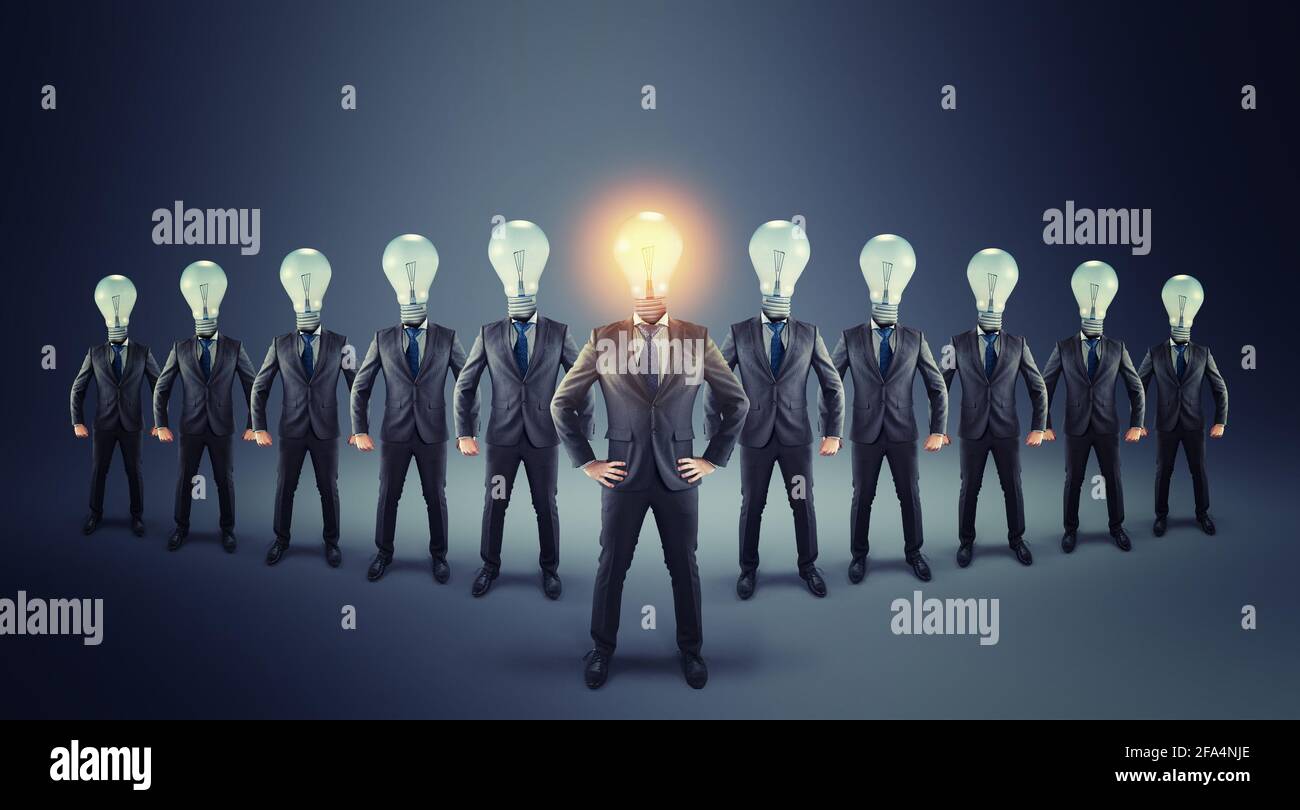 Group of businessman with lightbulbs instead of head.Elite business ...