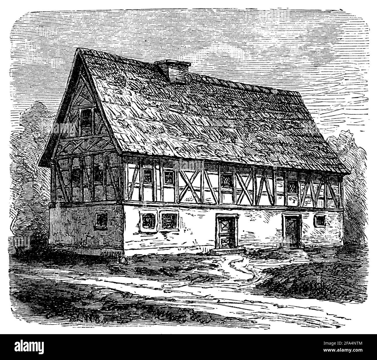 Old farmhouse in Franken, Germany / / (encyclopedia, 1885 Stock Photo ...