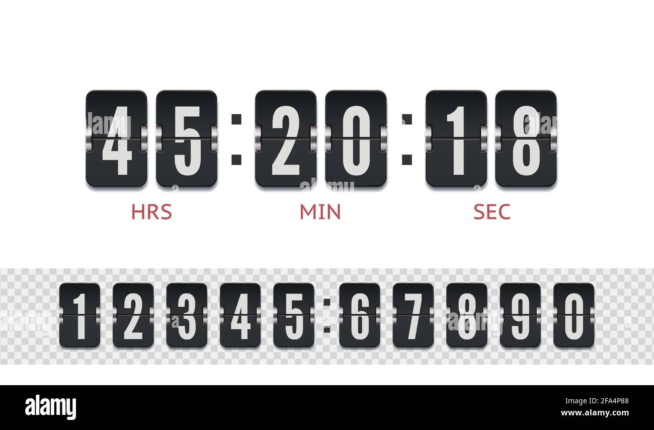 Scoreboard number font with shadows isolated on white. Vector coming soon web page design ...