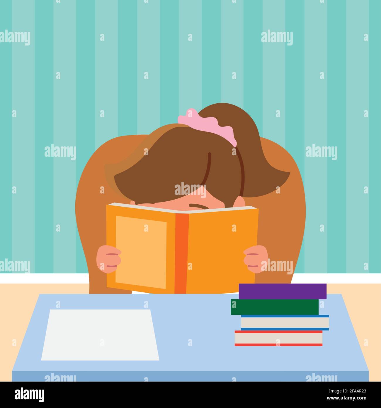Kid at desk at home Stock Vector Images - Alamy