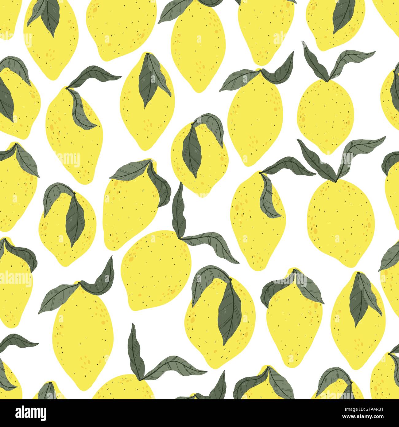 Tropical Lemon seamless pattern in hand drawn cartoon style. Citrus ...