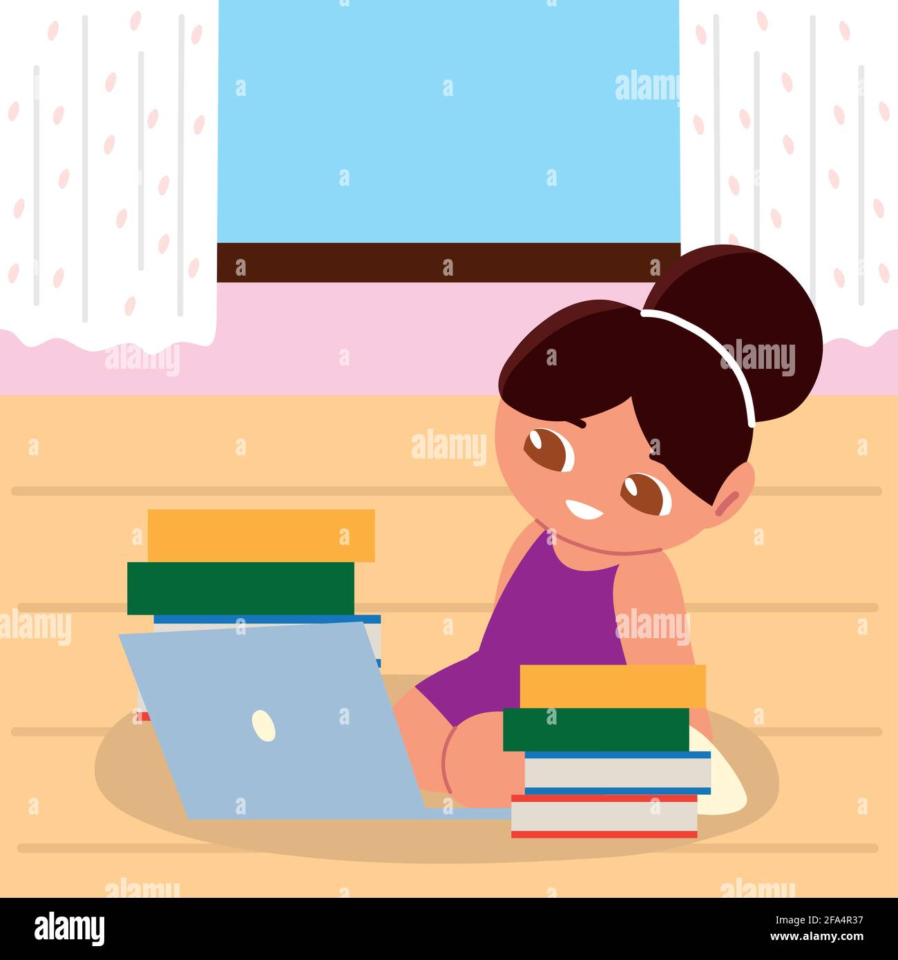 Kid studying home laptop Stock Vector Images - Alamy