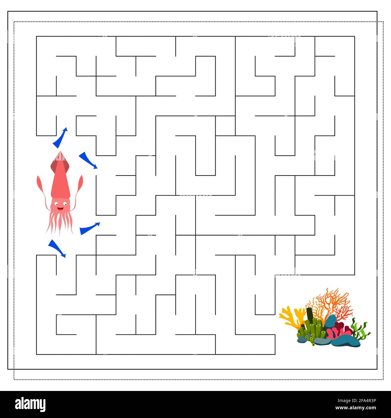 A maze game for kids. Guide the cartoon squid through the maze to the ...
