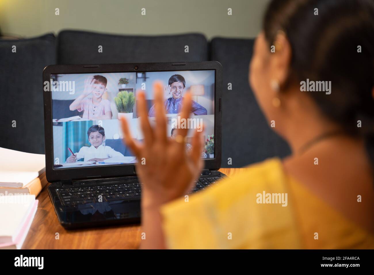 Indian students greeting there teacher indian hi-res stock photography ...