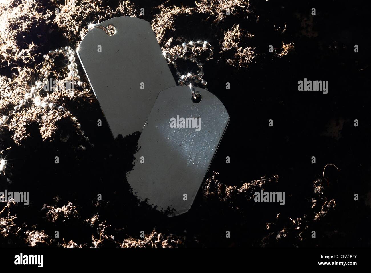 military token, army token lying on a pile of soil Stock Photo - Alamy