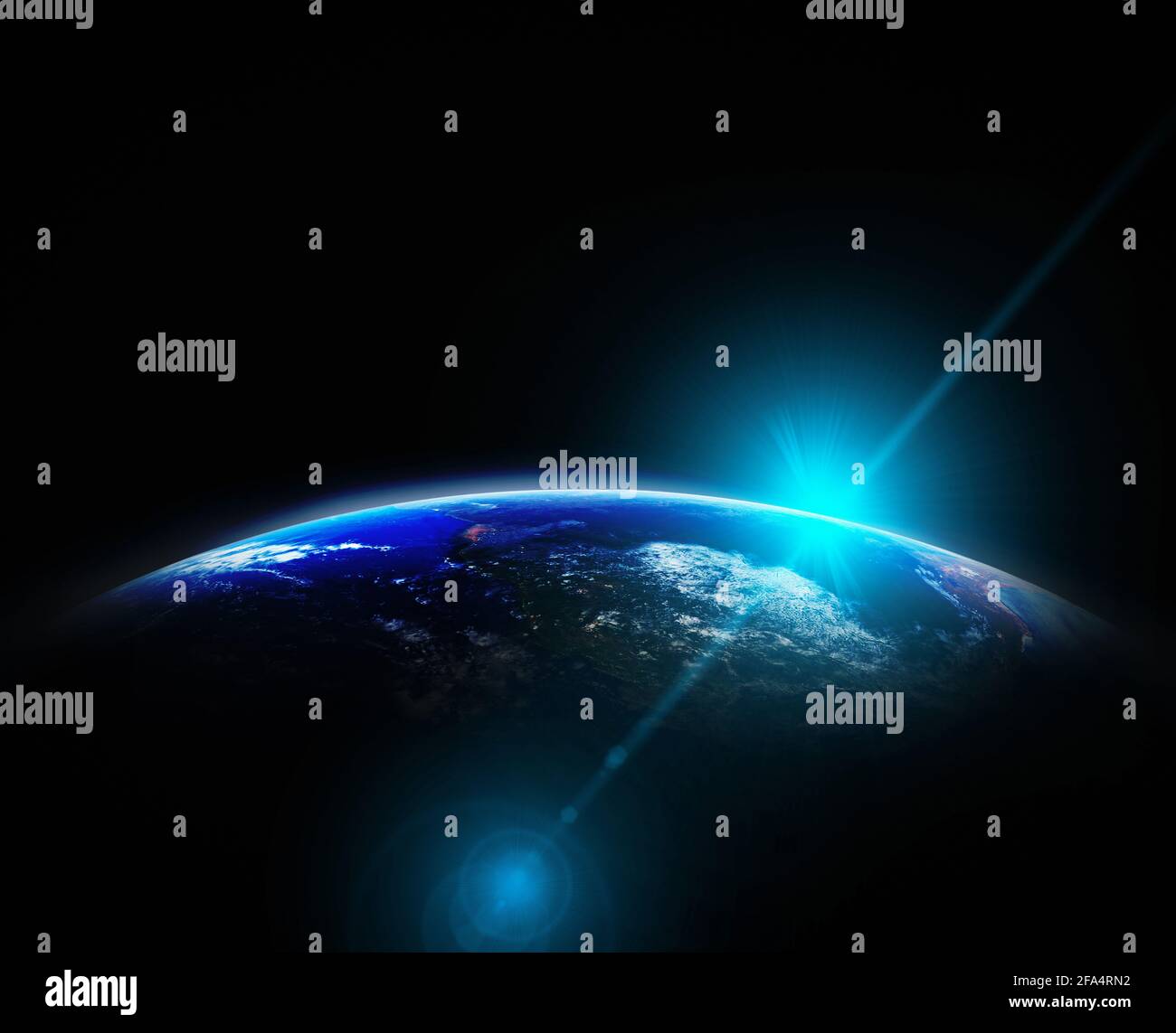 Part of earth with sun rise and lens flare background, Internet Network ...