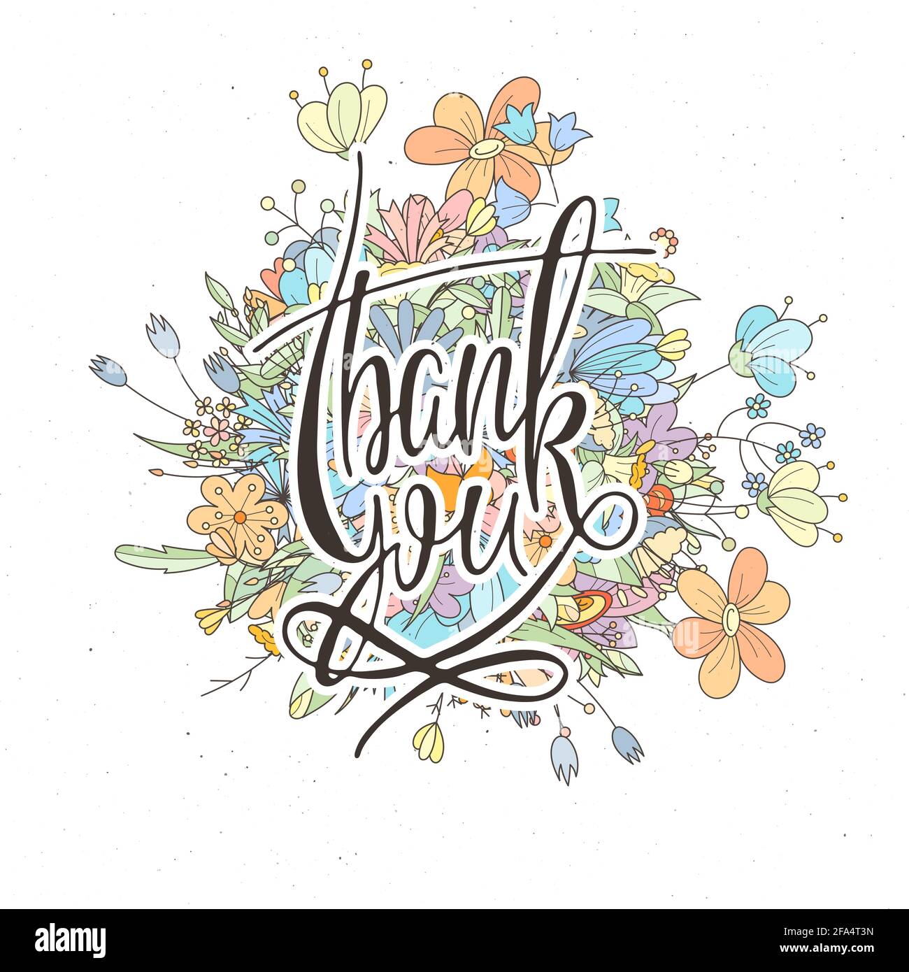 Thank You. Hand lettering grunge card with flower background ...