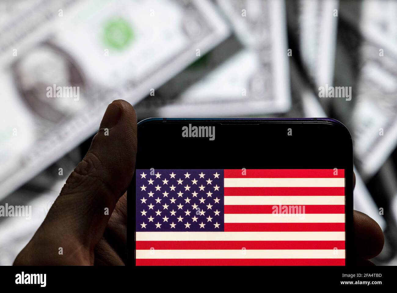 In this photo illustration the United States of America (USA) flag seen ...