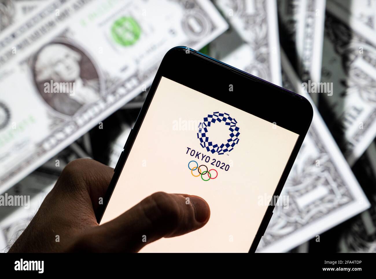 In this photo illustration the Japan's 2020 Tokyo Olympics logo seen on ...