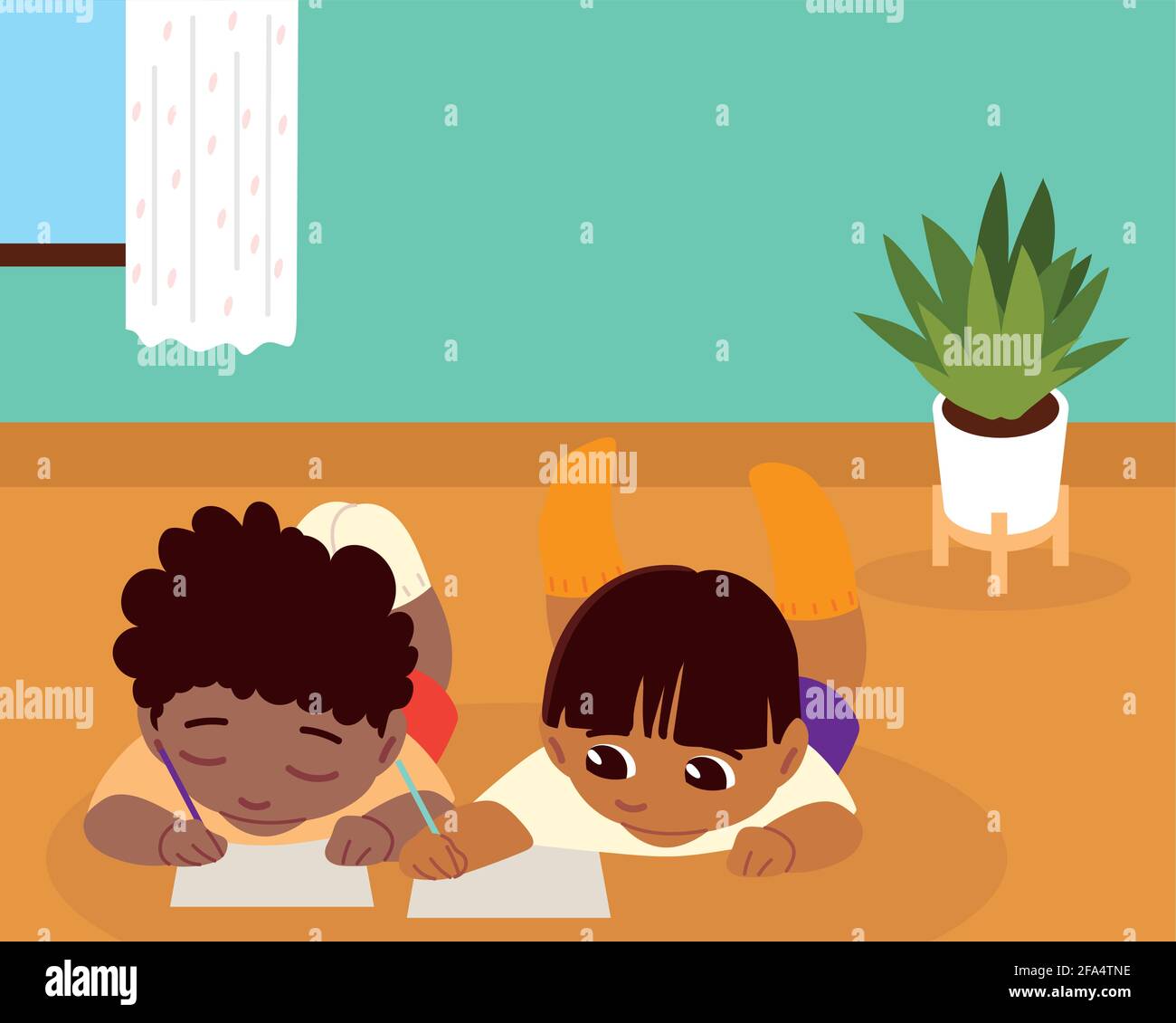 Kids on the floor Stock Vector Images - Alamy