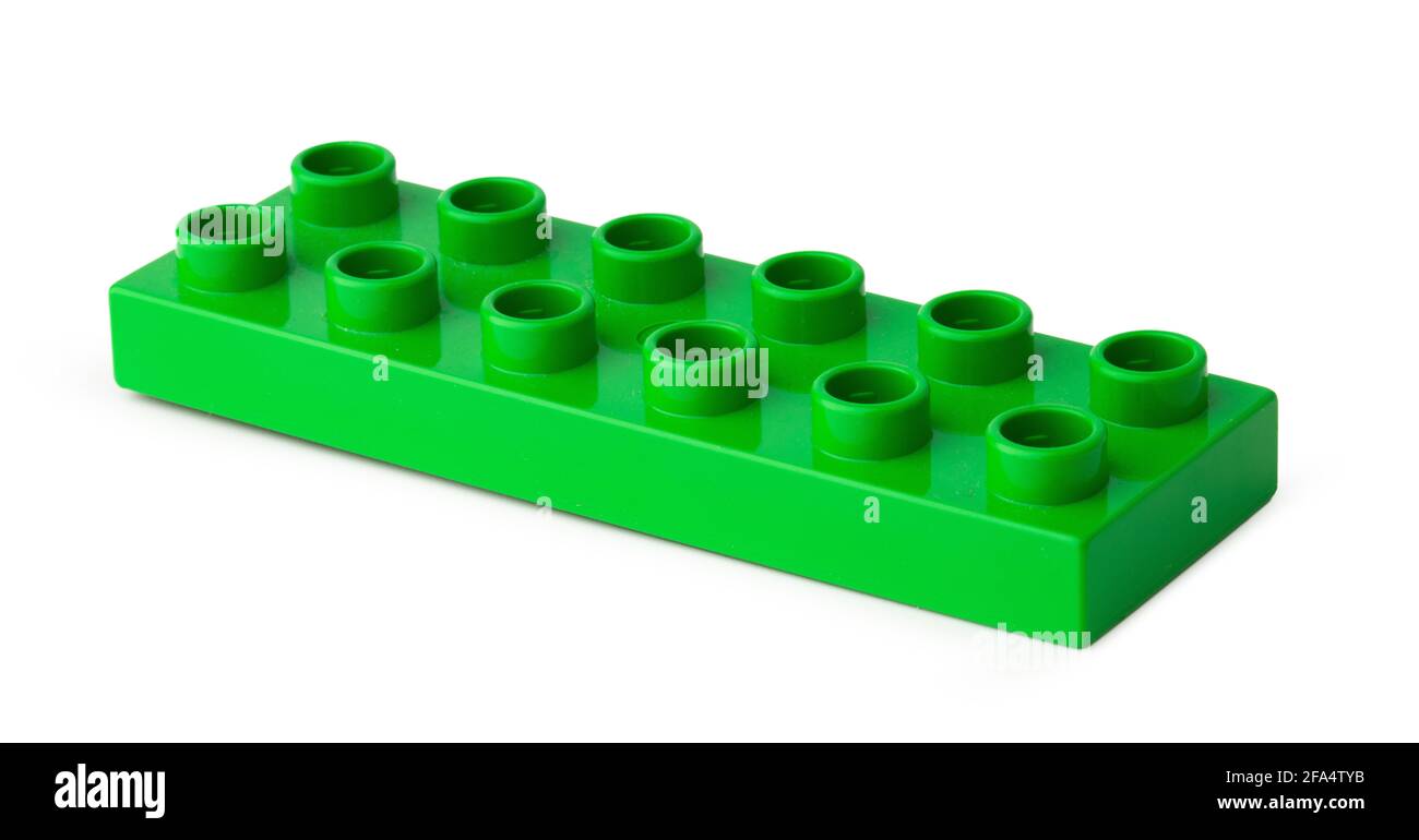 Green plastic building block isolated on white Stock Photo - Alamy