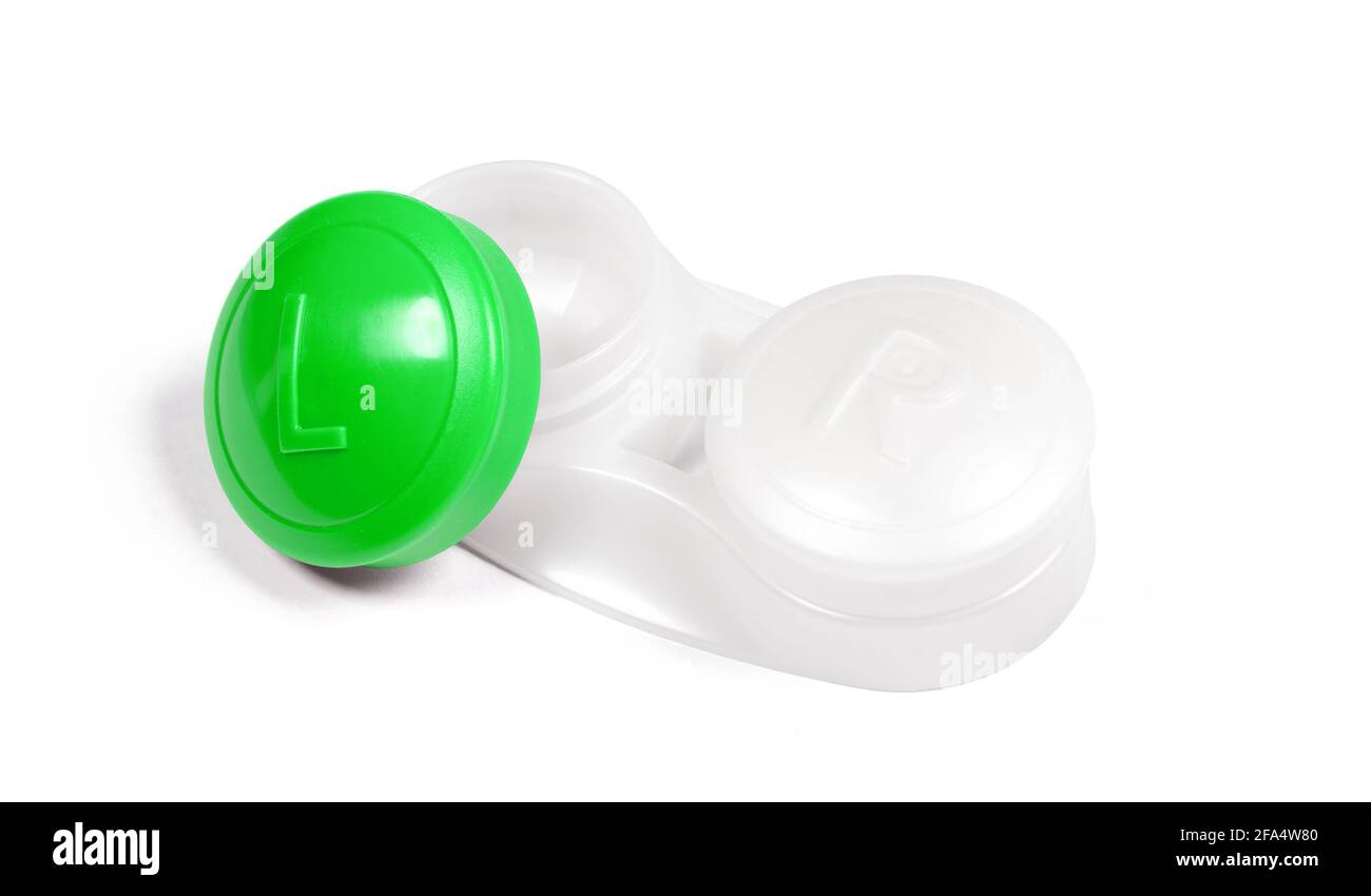 Green contact lens case, isolated on white background Stock Photo - Alamy