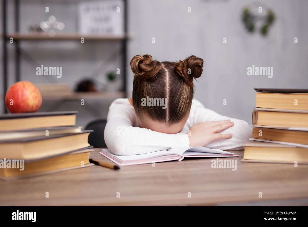 school, homework and education concept - bored, stressed or tired cute ...