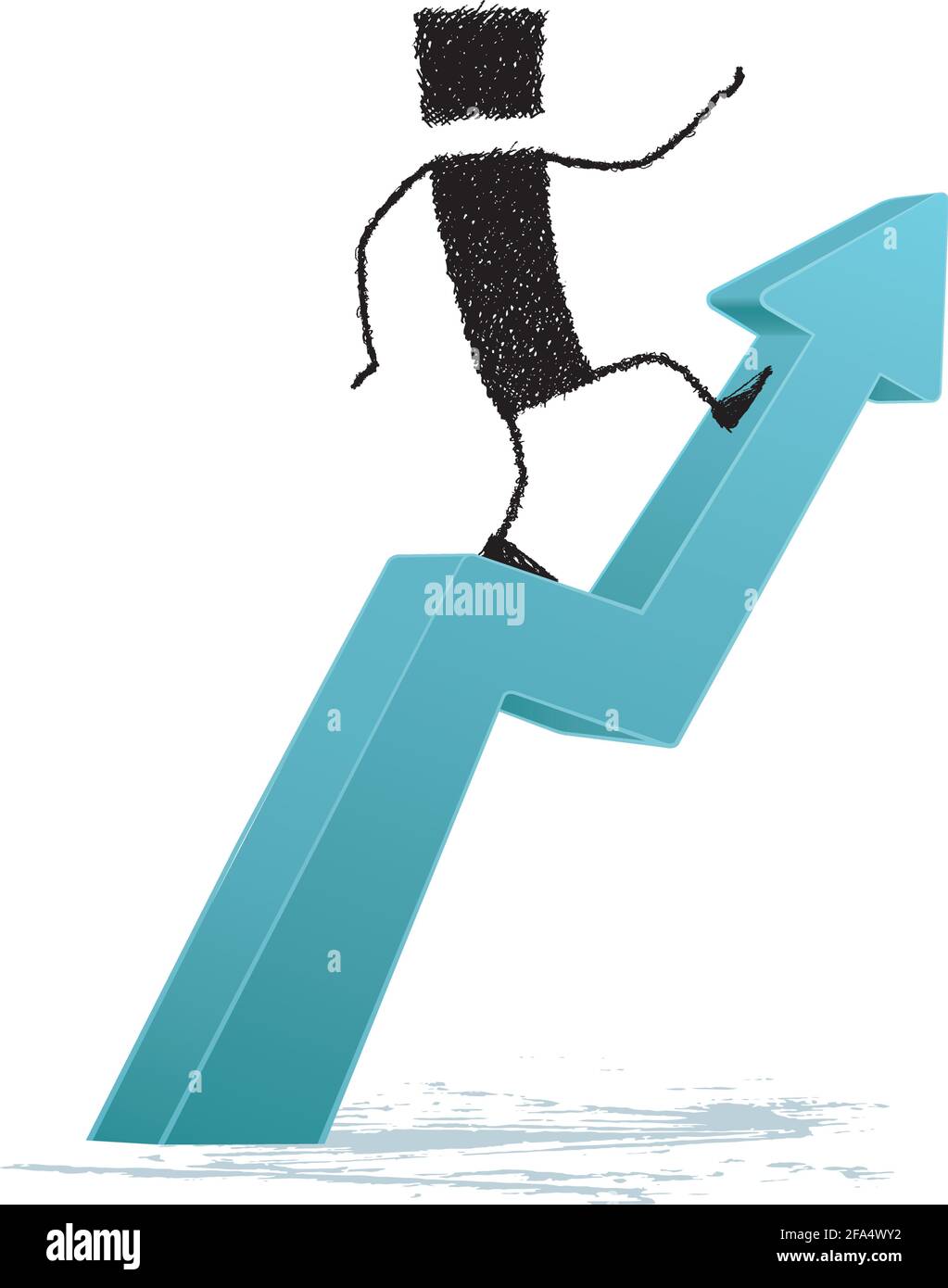 A stick figure is standing on an arrow. A symbol of success, growth ...