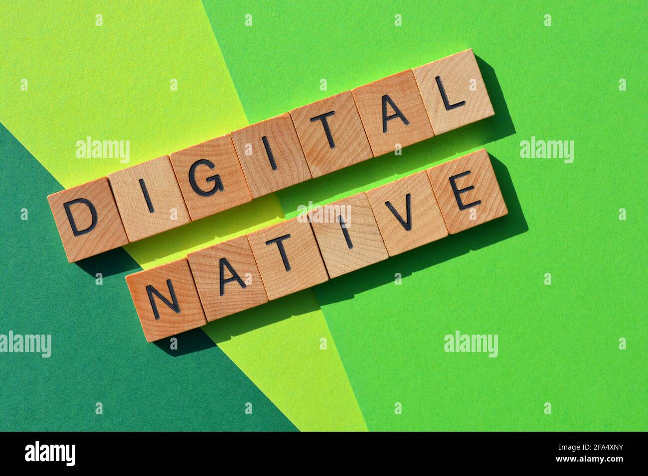 Digital Native, words in wooden alphabet letters isolated on green ...