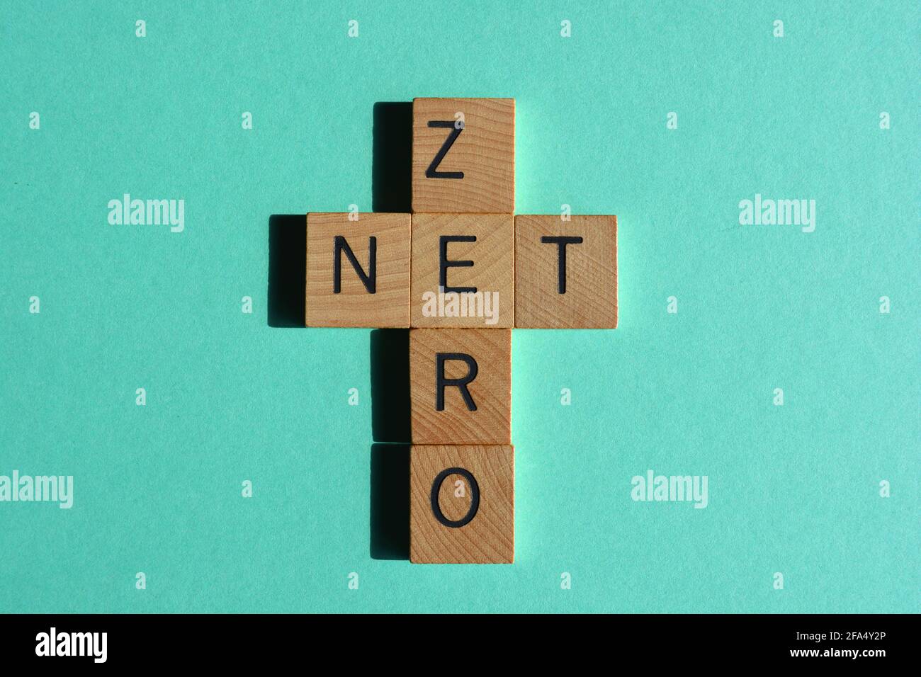 Net Zero, words in wooden alphabet letters in crossword form isolated ...