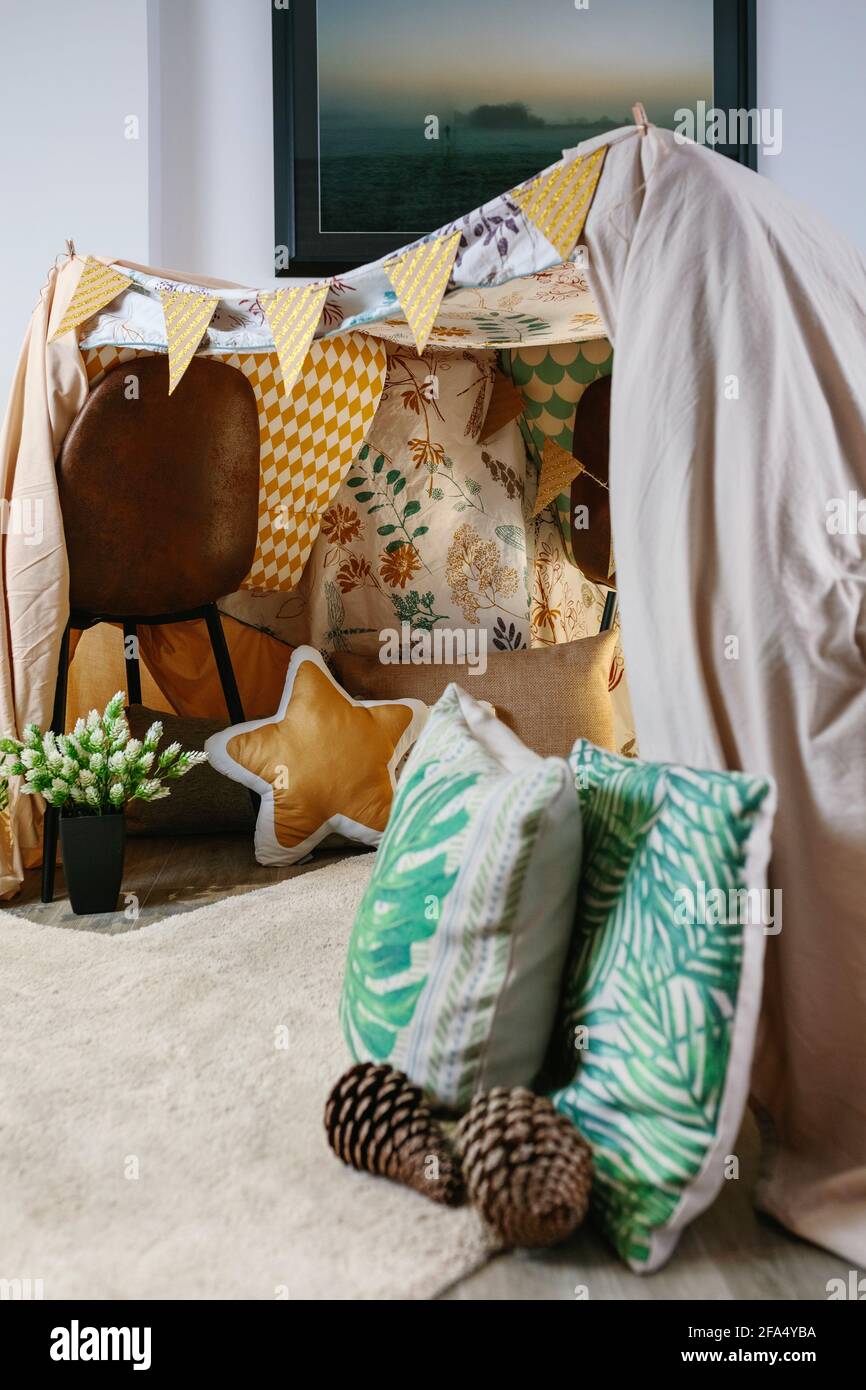 Homemade tent in the living room Stock Photo - Alamy