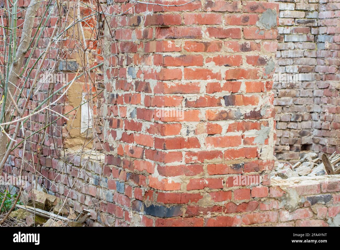 Dilapidated red brick walls. Abandoned building in Russia Stock Photo ...