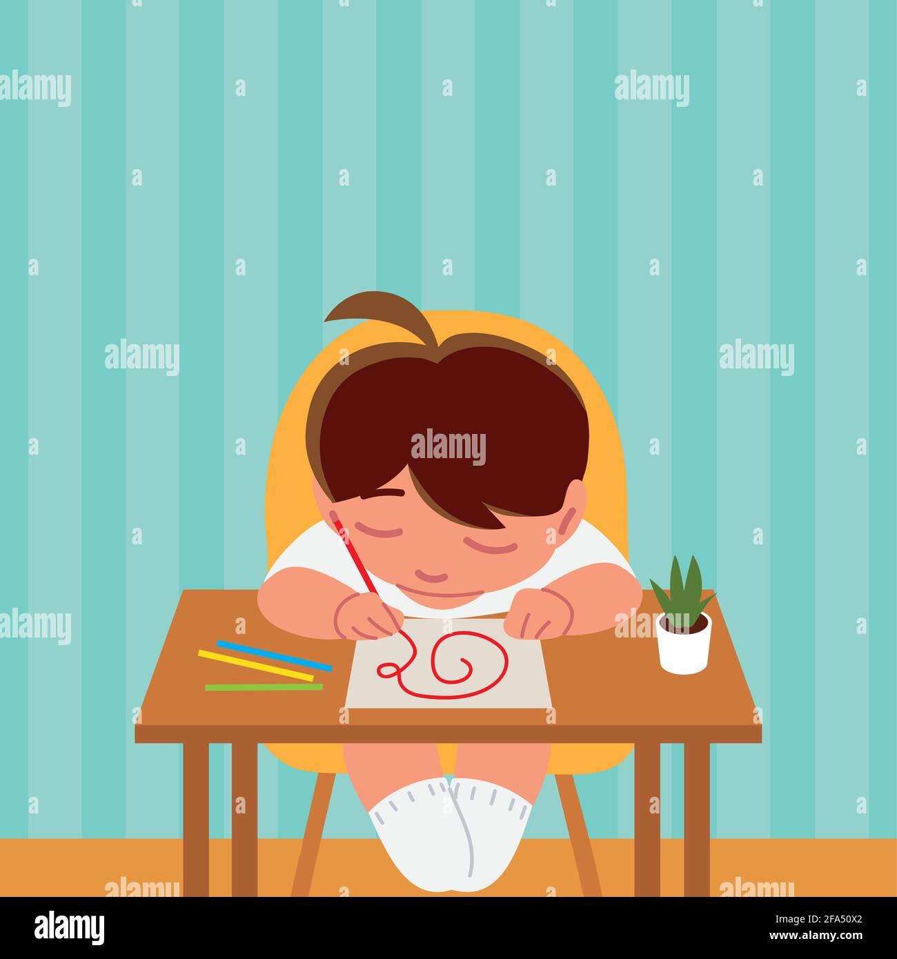 boy at table drawing Stock Vector Image & Art - Alamy