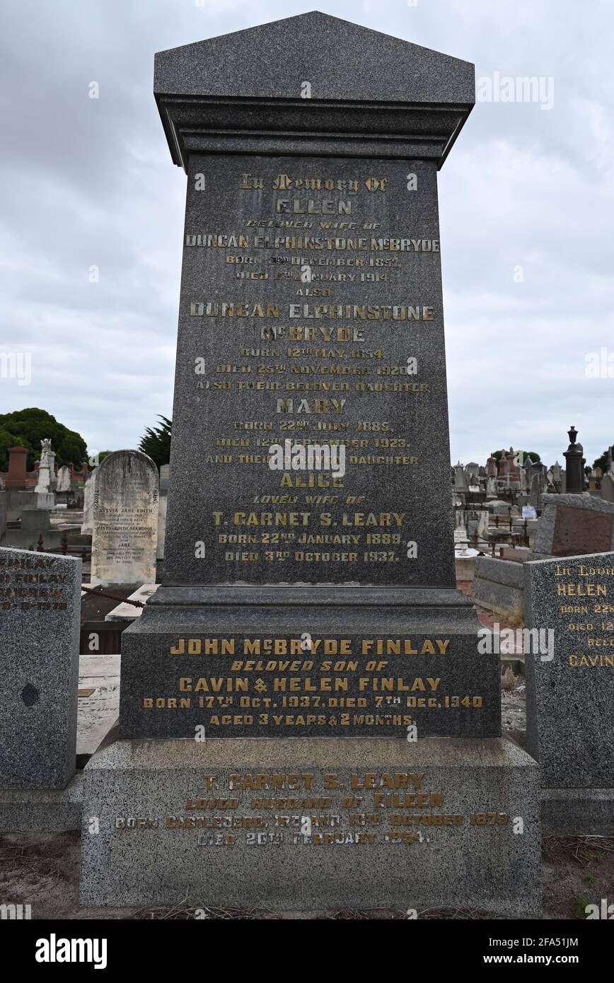 The grave of the McBryde family at Brighton General Cemetery. Duncan ...