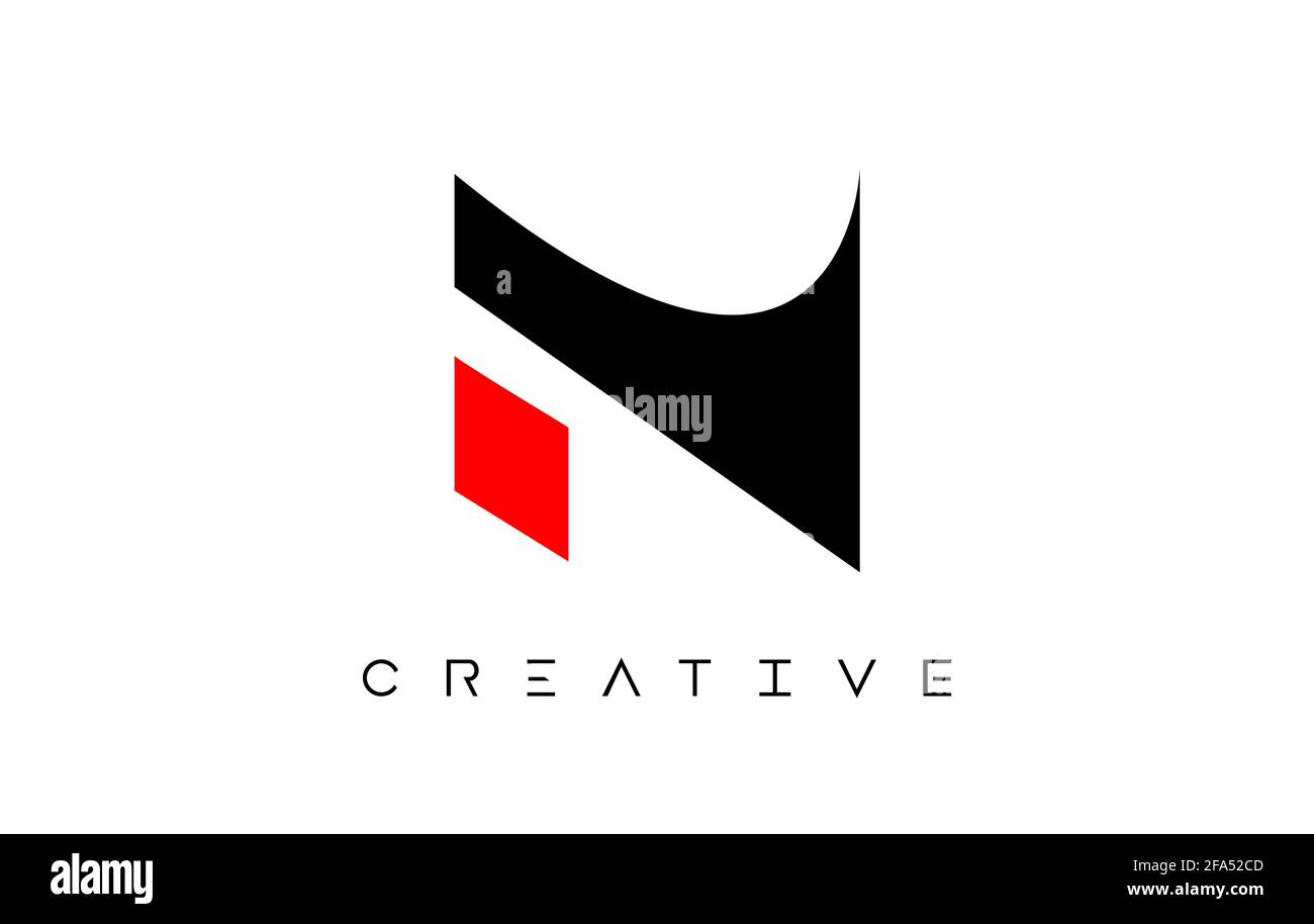 N Modern Letter Logo Design with Creative Look in Black and Red Colors ...