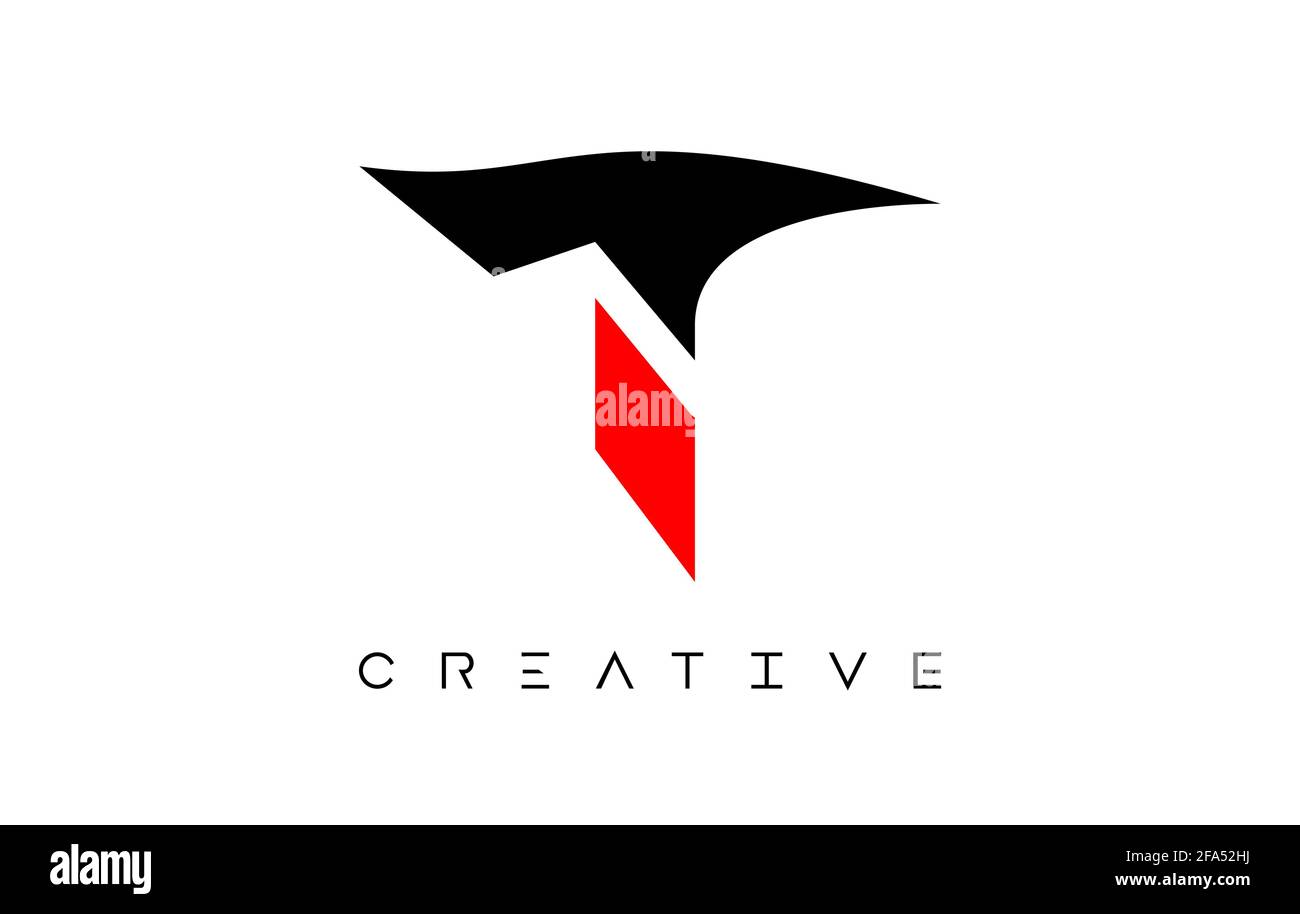 T Modern Letter Logo Design with Creative Look in Black and Red Colors ...