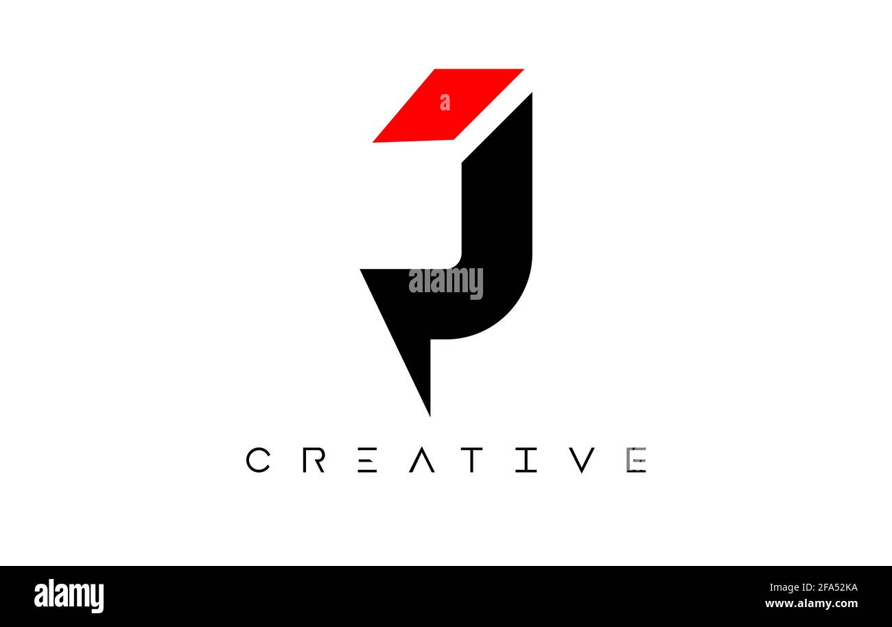 J Modern Letter Logo Design with Creative Look in Black and Red Colors ...