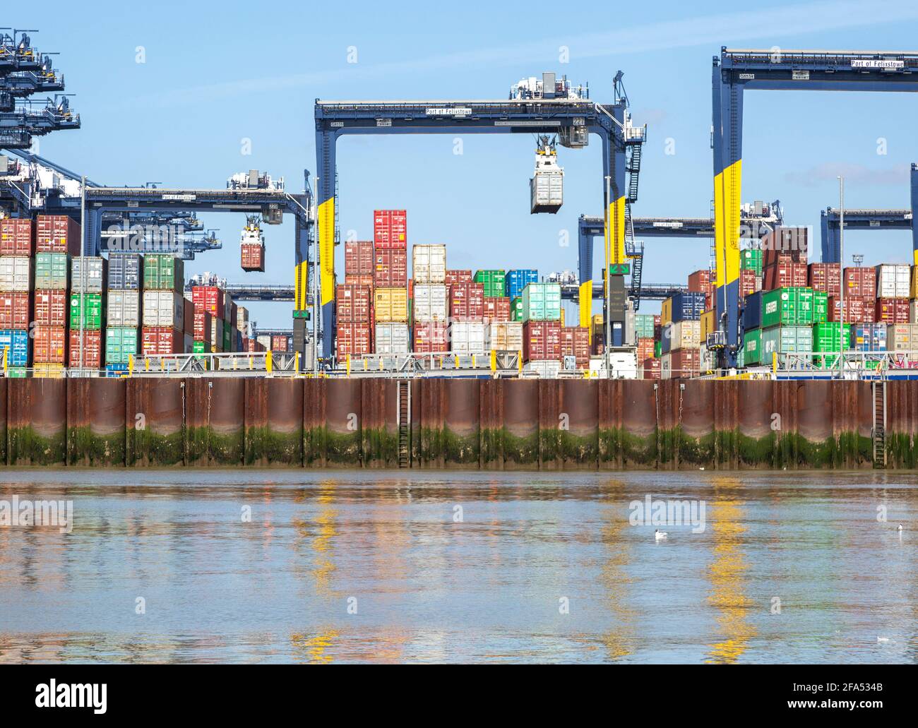 Containers on quayside Port of Felixstowe, Suffolk, England, UK busiest ...