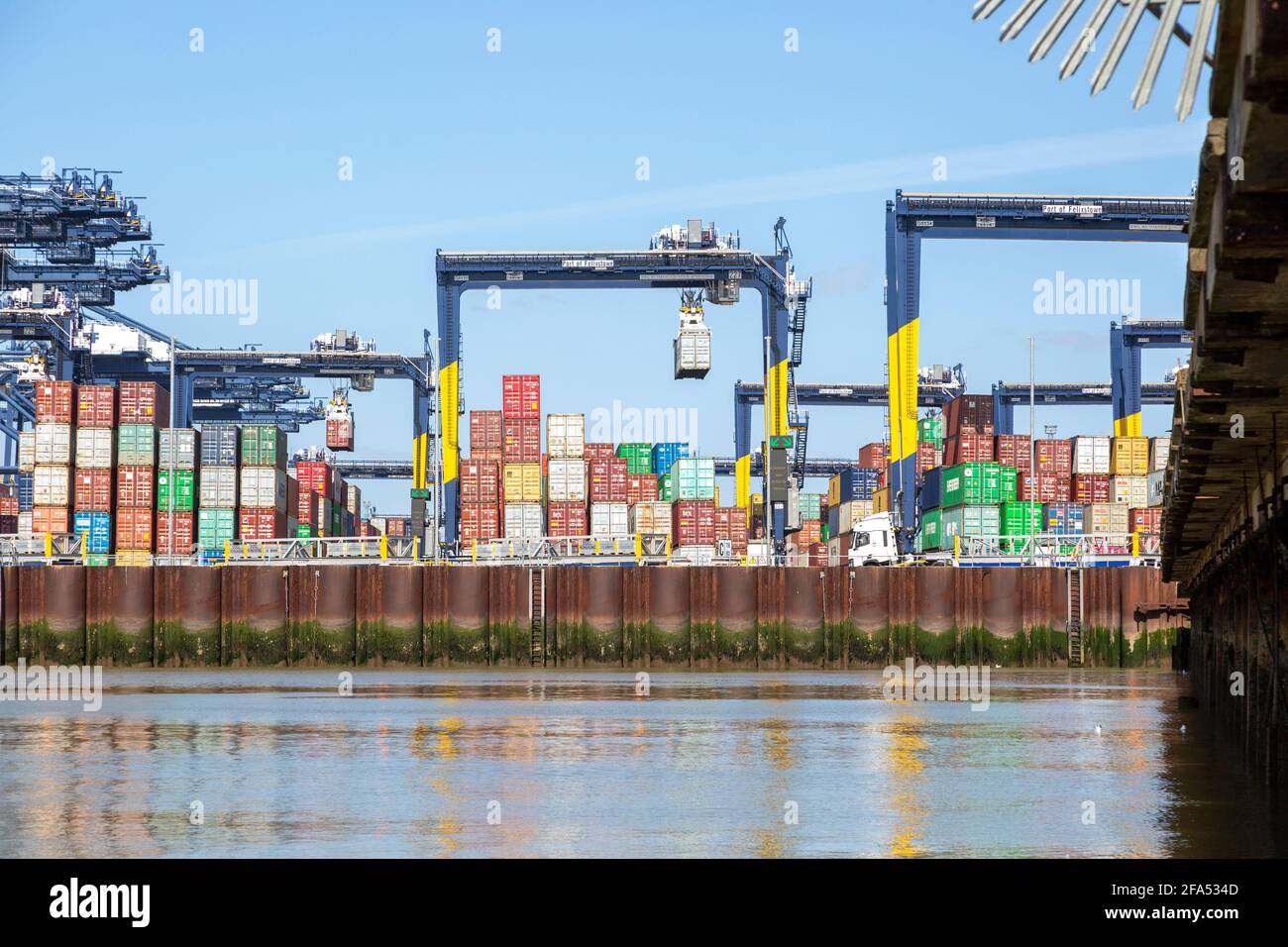 Containers on quayside Port of Felixstowe, Suffolk, England, UK busiest ...