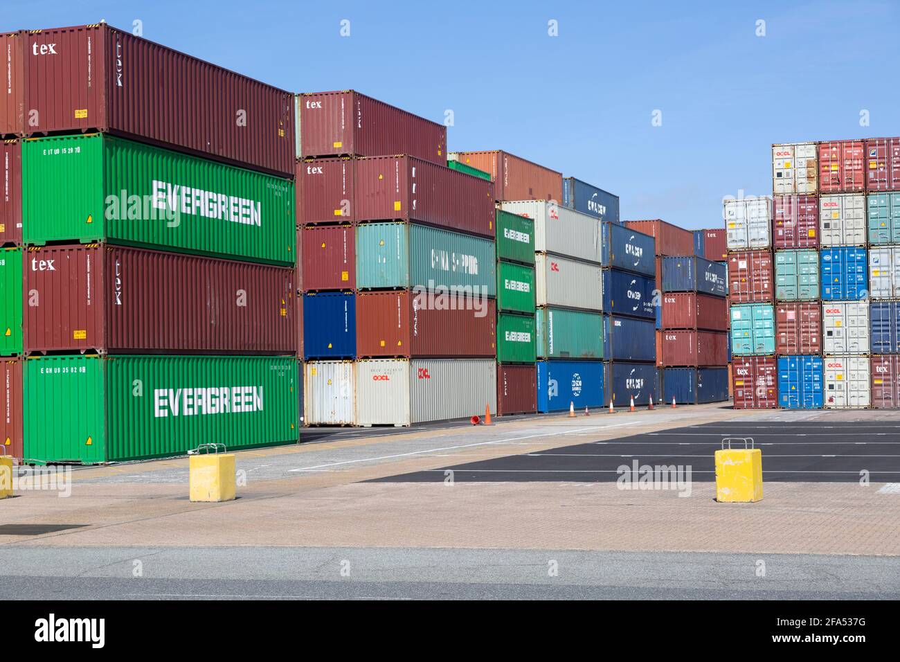 Containers stacked up Port of Felixstowe, Suffolk, England, UK busiest ...