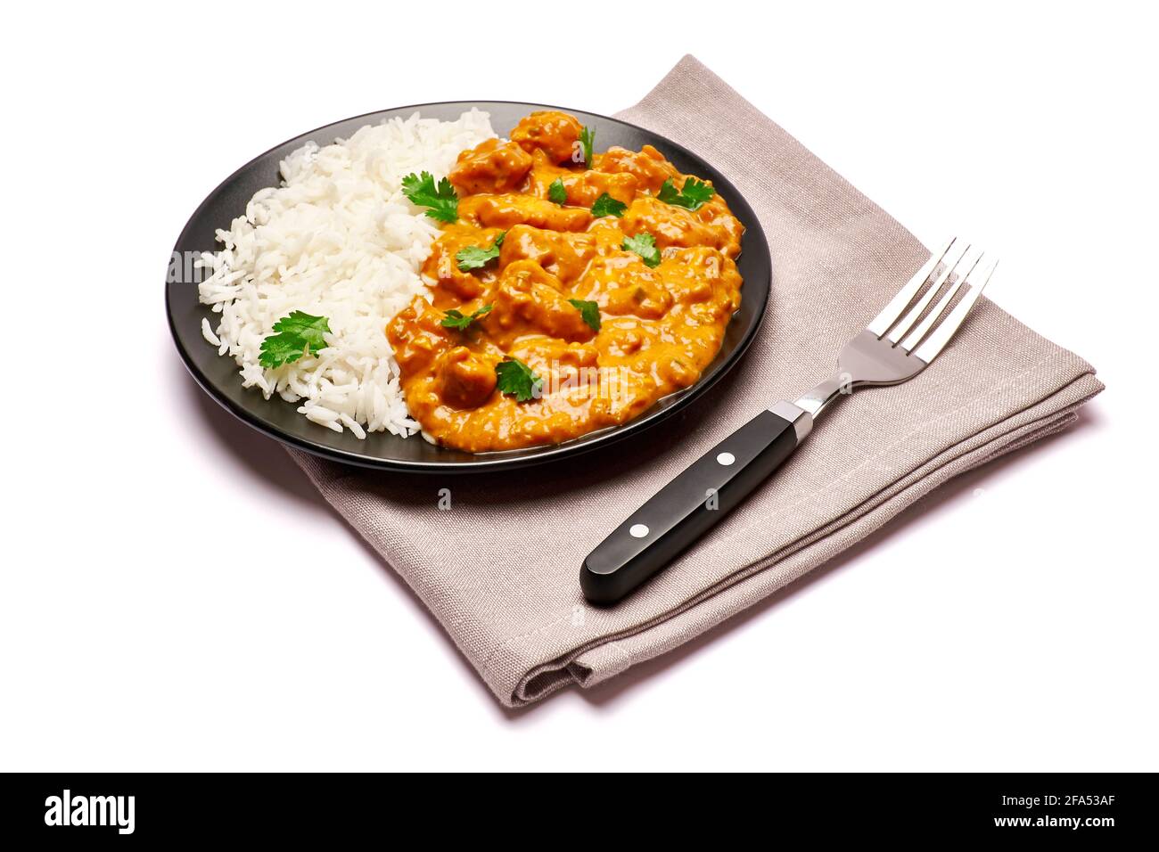 Plate of Traditional Chicken Curry and rice isolated on white ...
