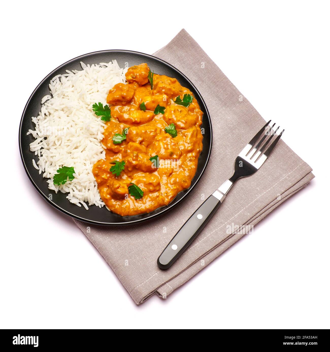 Plate of Traditional Chicken Curry and rice isolated on white ...