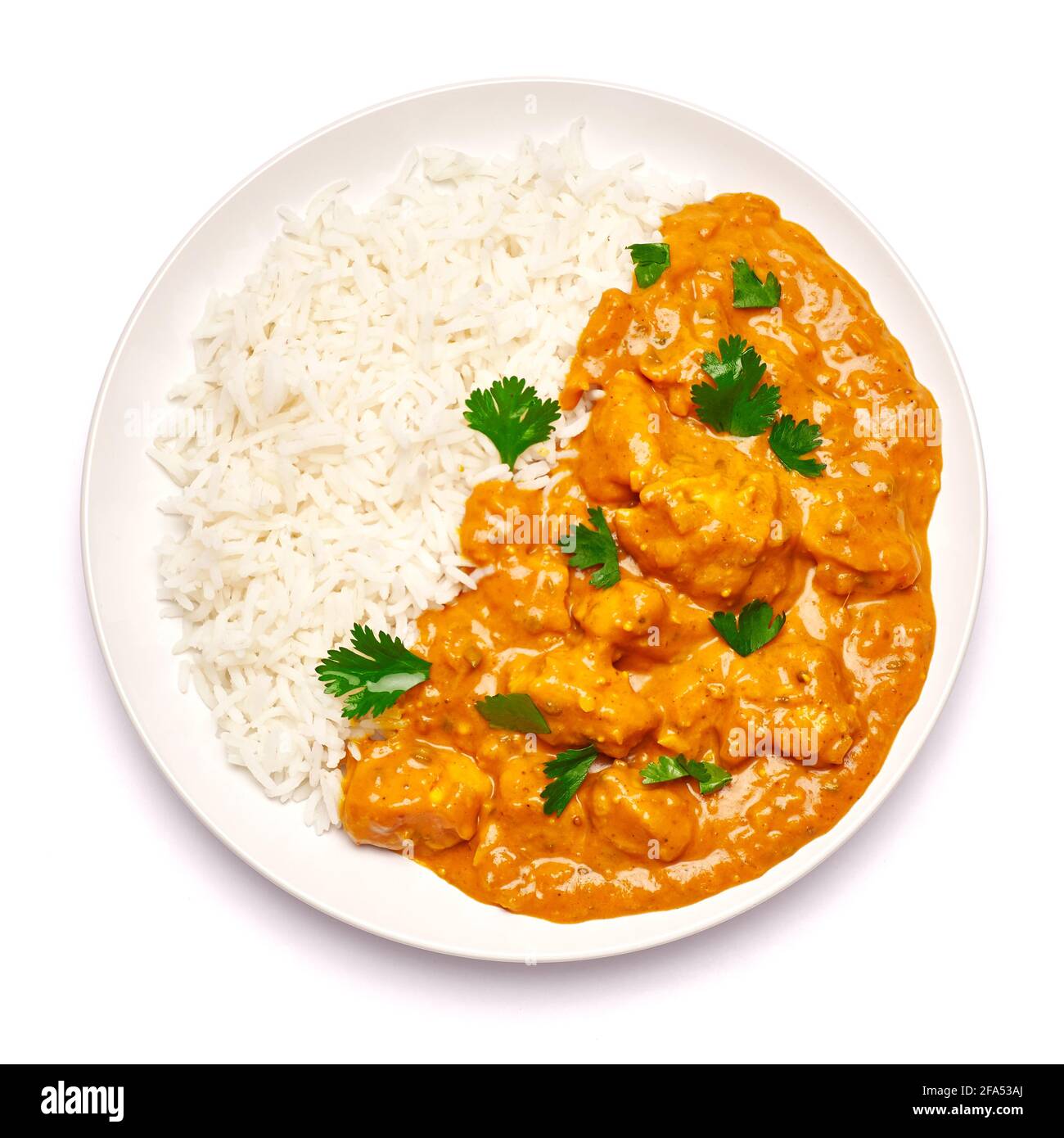 Plate of Traditional Chicken Curry and rice isolated on white ...