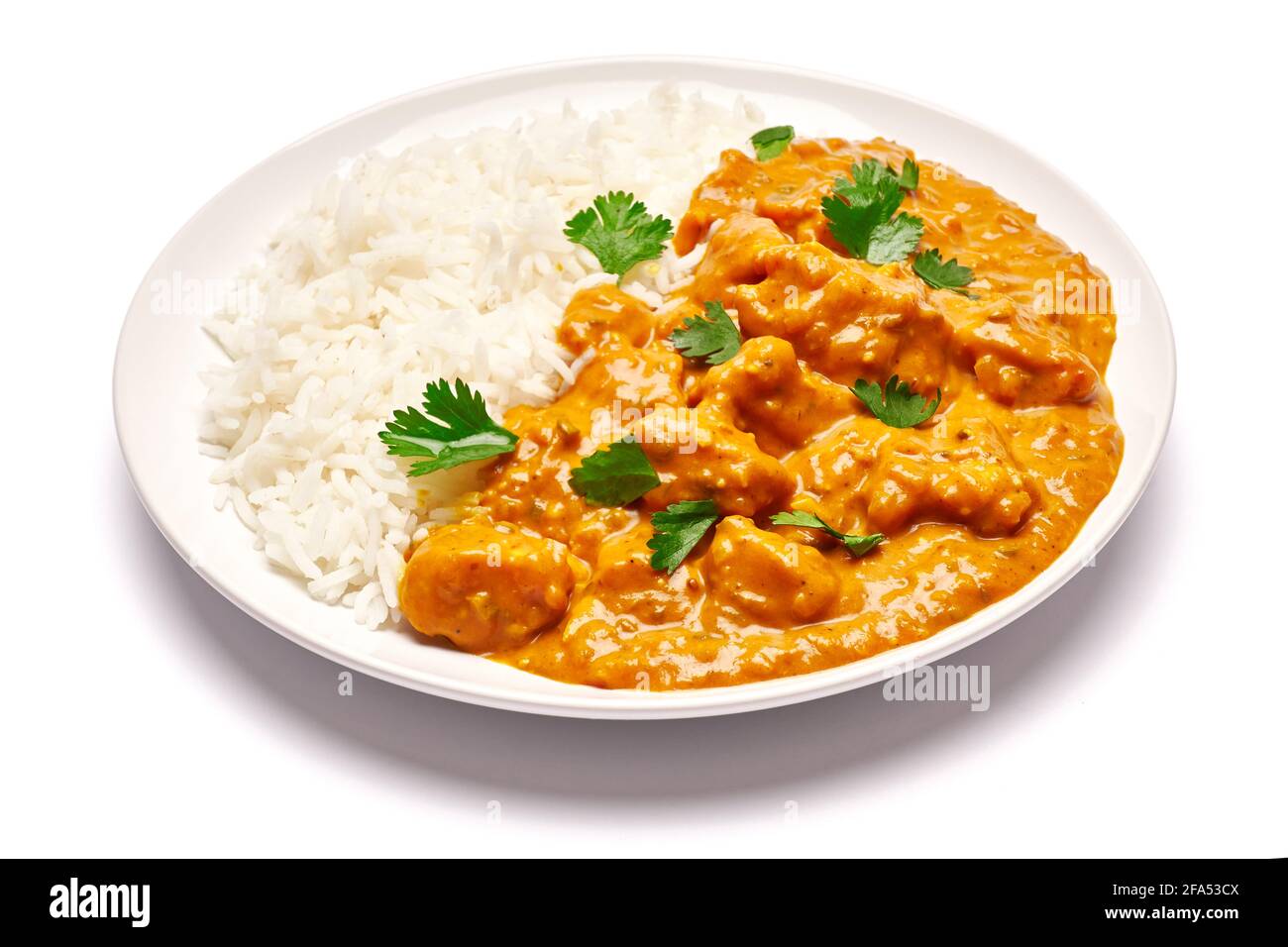 Plate of Traditional Chicken Curry and rice isolated on white ...
