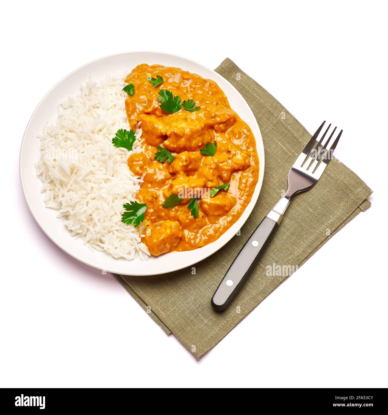 Plate of Traditional Chicken Curry and rice isolated on white ...