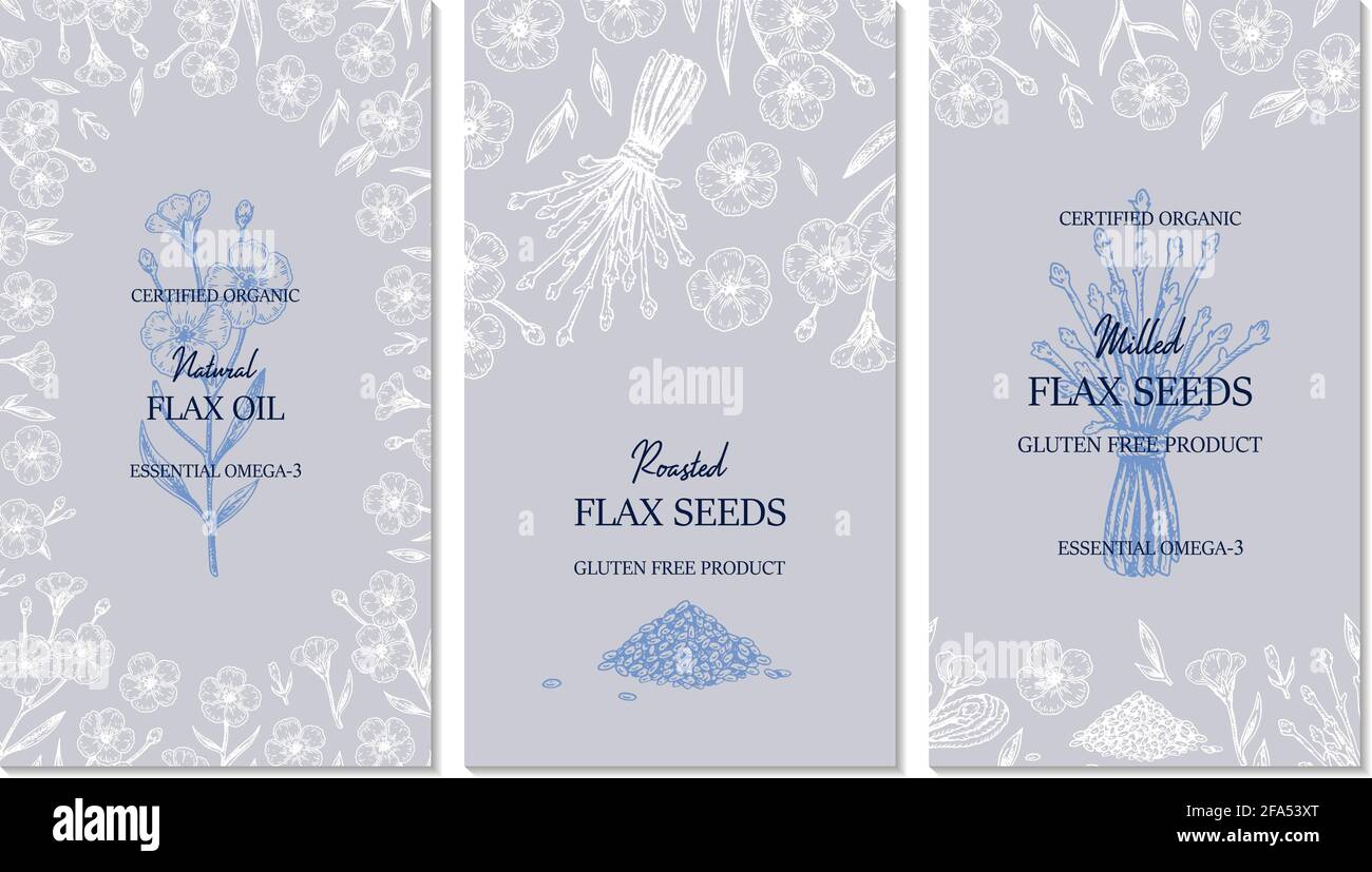 Hand drawn flax vertical design. Vector illustration in sketch style ...