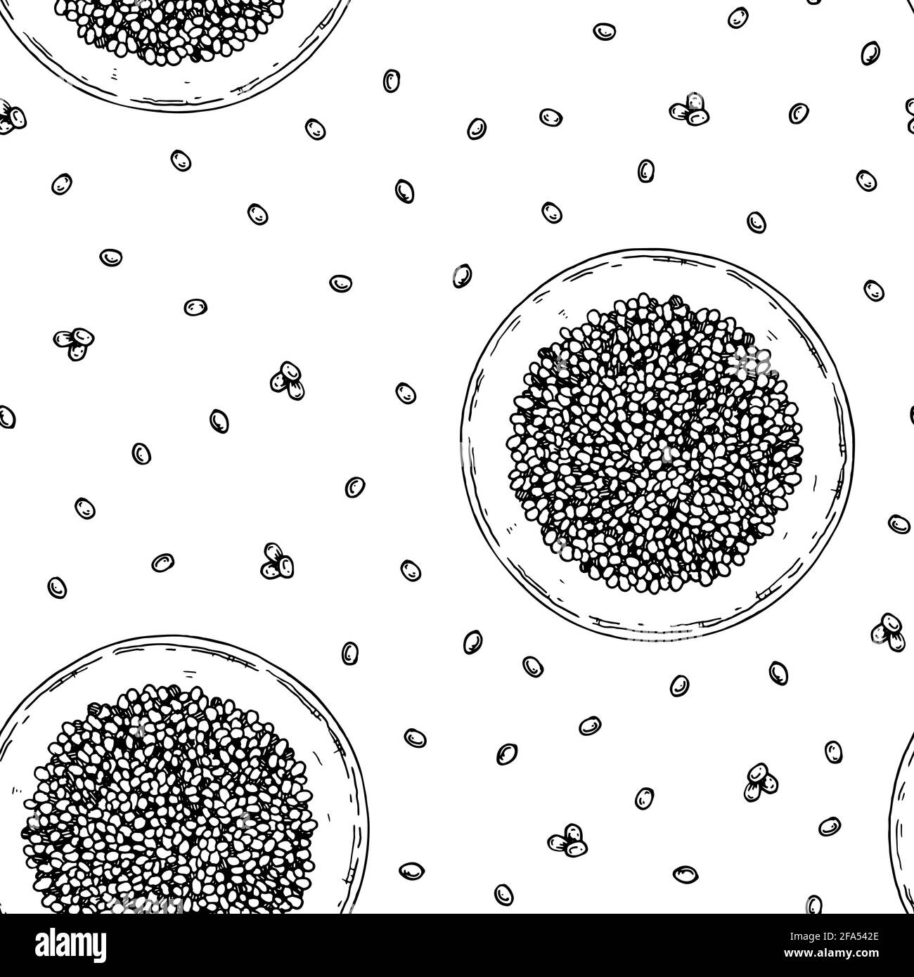 Hand drawn cereal seamless pattern. Vector illustration in sketch styl ...