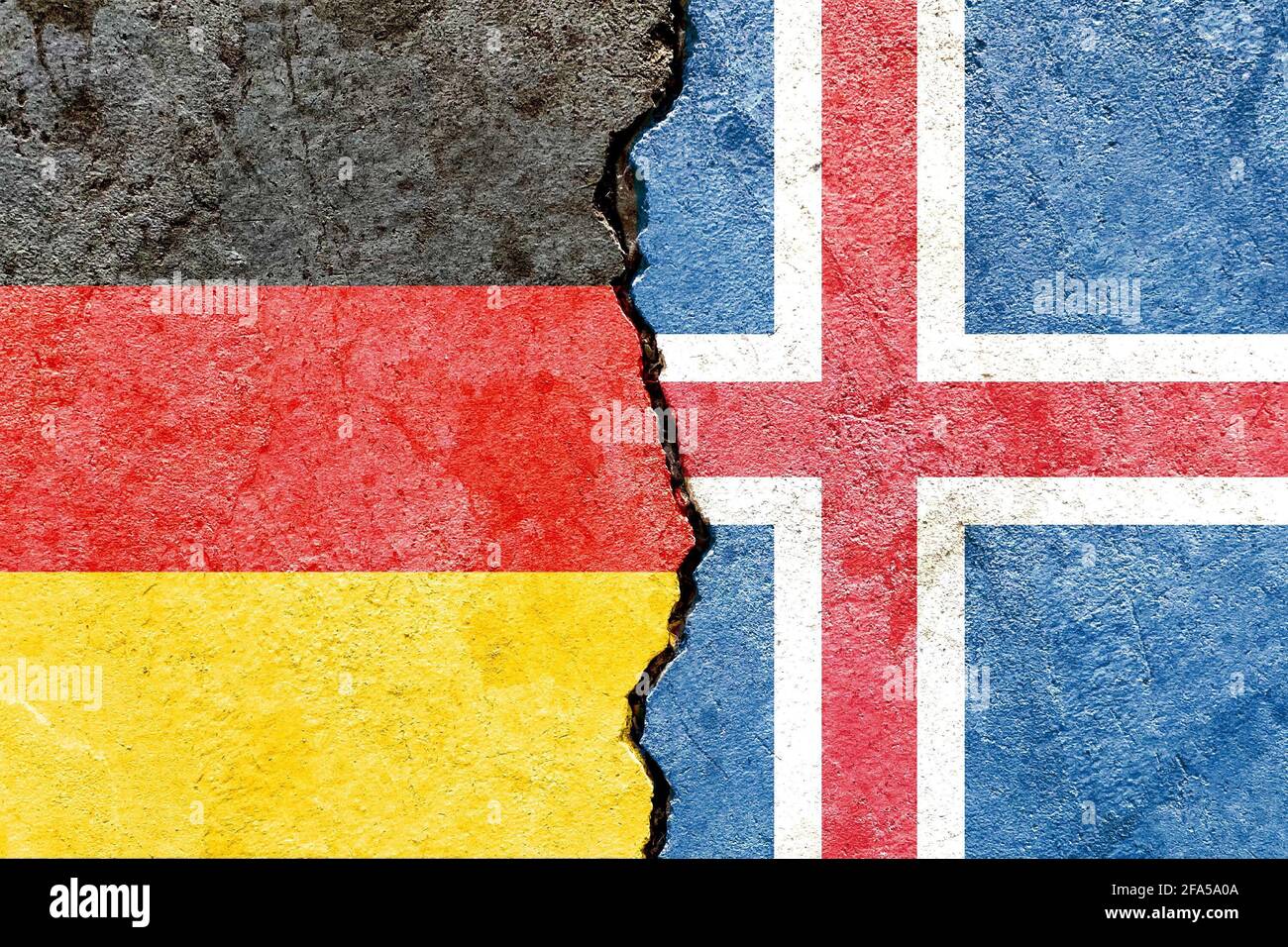 Cracked stone with the flags of the Germany and Iceland - politics ...