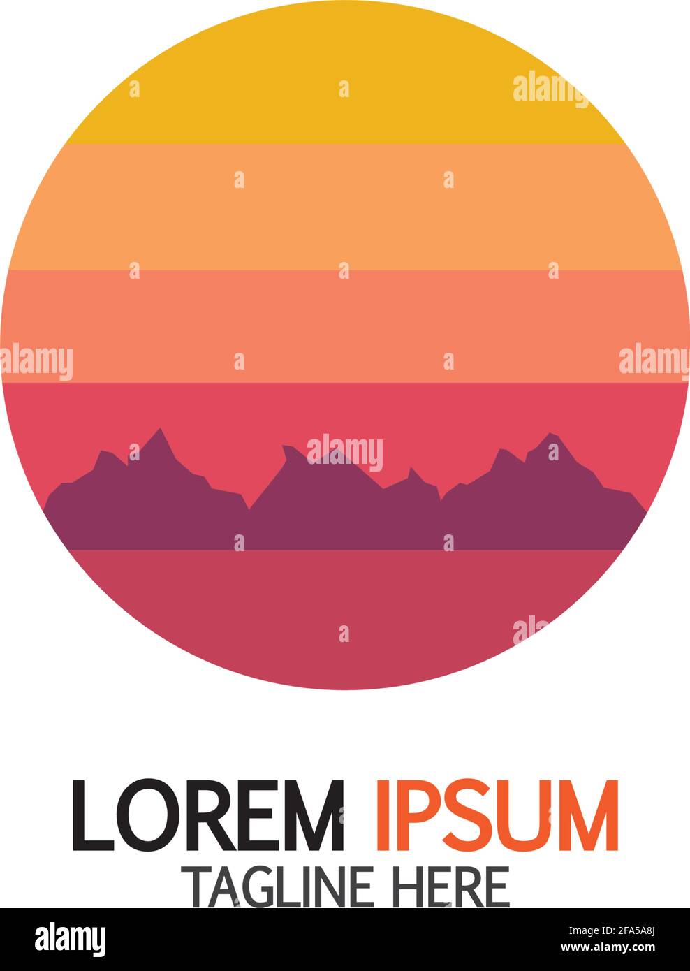 Isolated round sunset vector logo. Mountains silhouette. Minimalistic ...