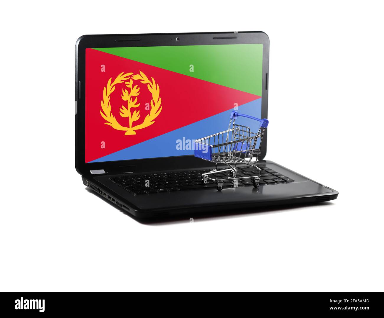 Isolated on white background laptop with Eritrea flag on display ...