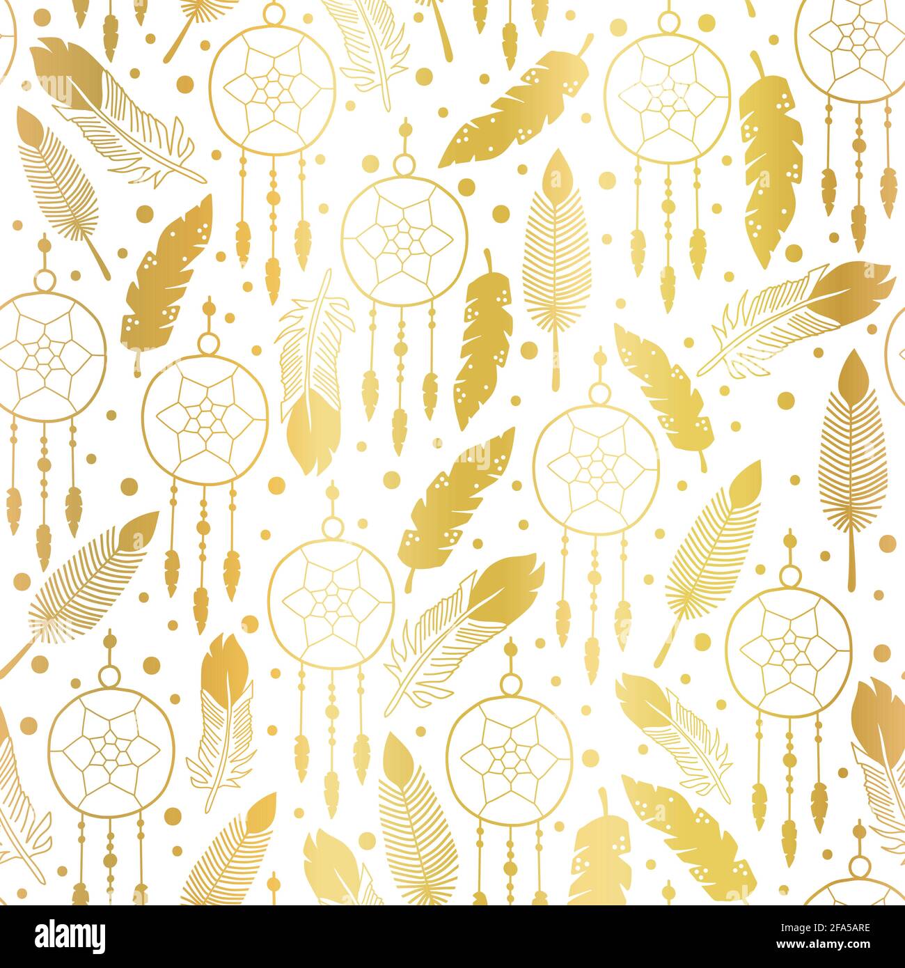 Dream catchers feathers seamless vector metallic gold foil pattern ...