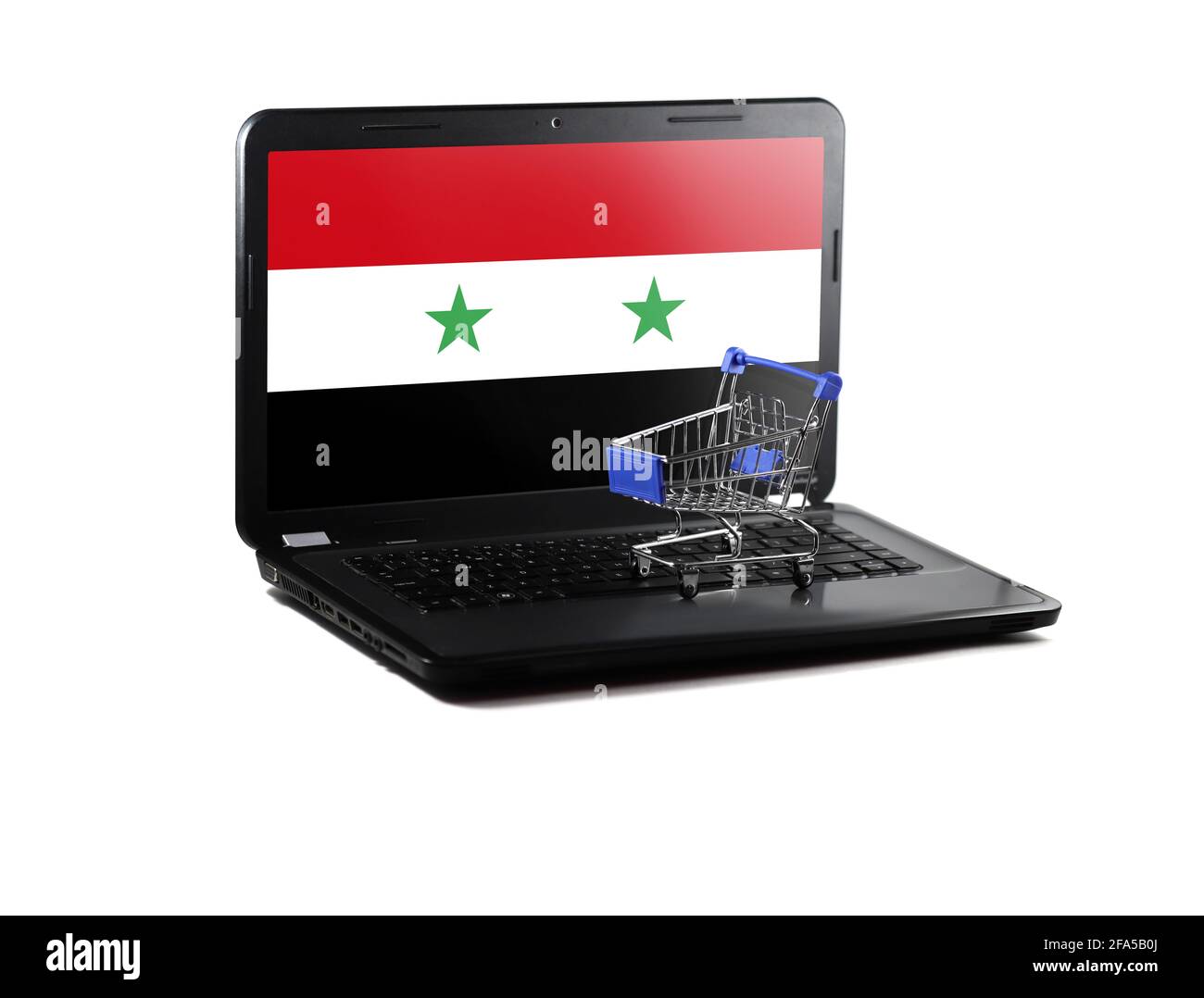 Isolated on white background laptop with Syria flag on display, online ...