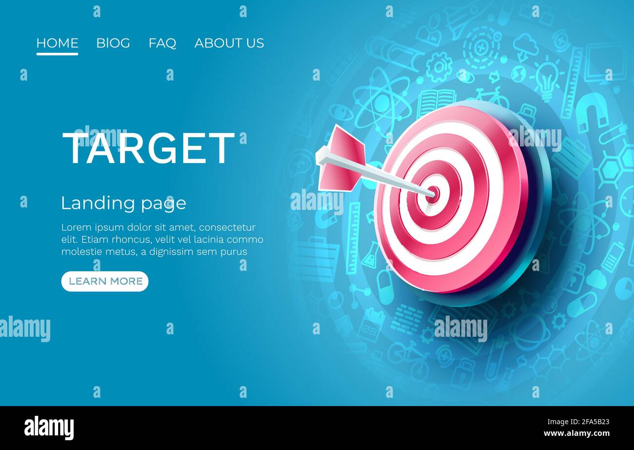 Target landing page, banner business 3d icon. Vector illustration Stock ...