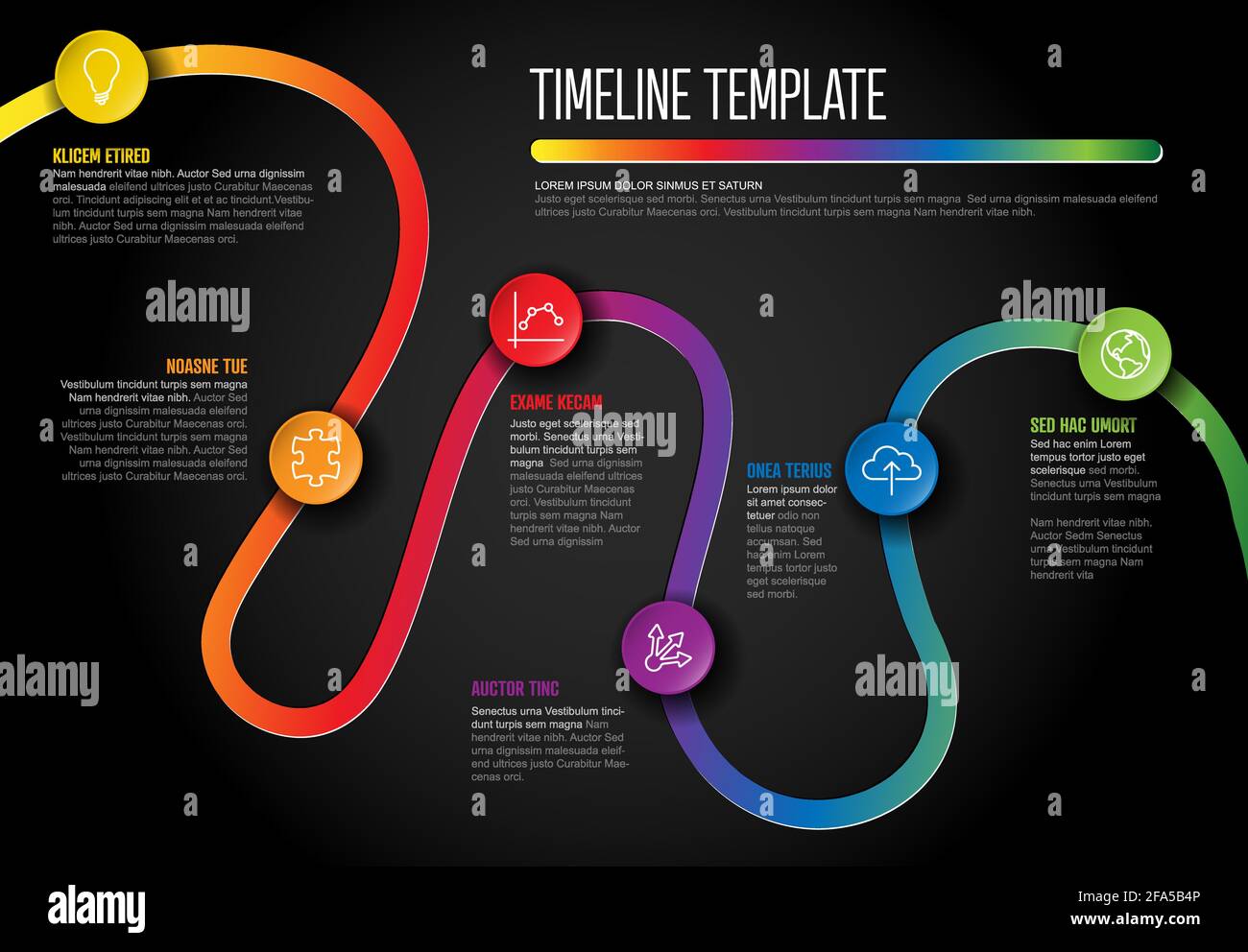 Vector Infographic Company Milestones curved Timeline Template. Dark ...