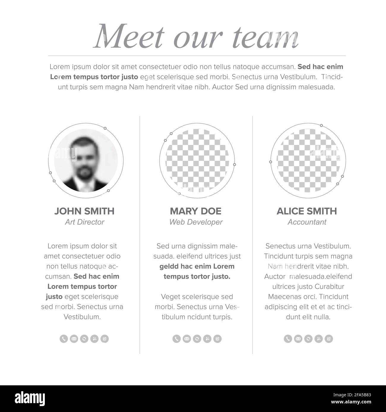 Meet our company team website presentation template with three team ...