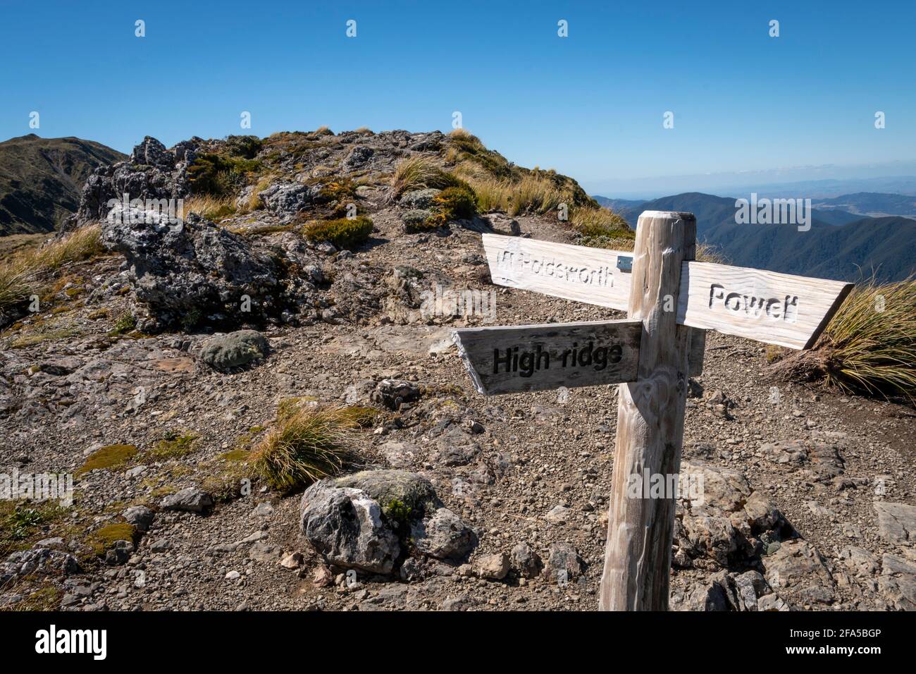 Department of Conservation (DoC) direction signs near Mount Holdsworth ...