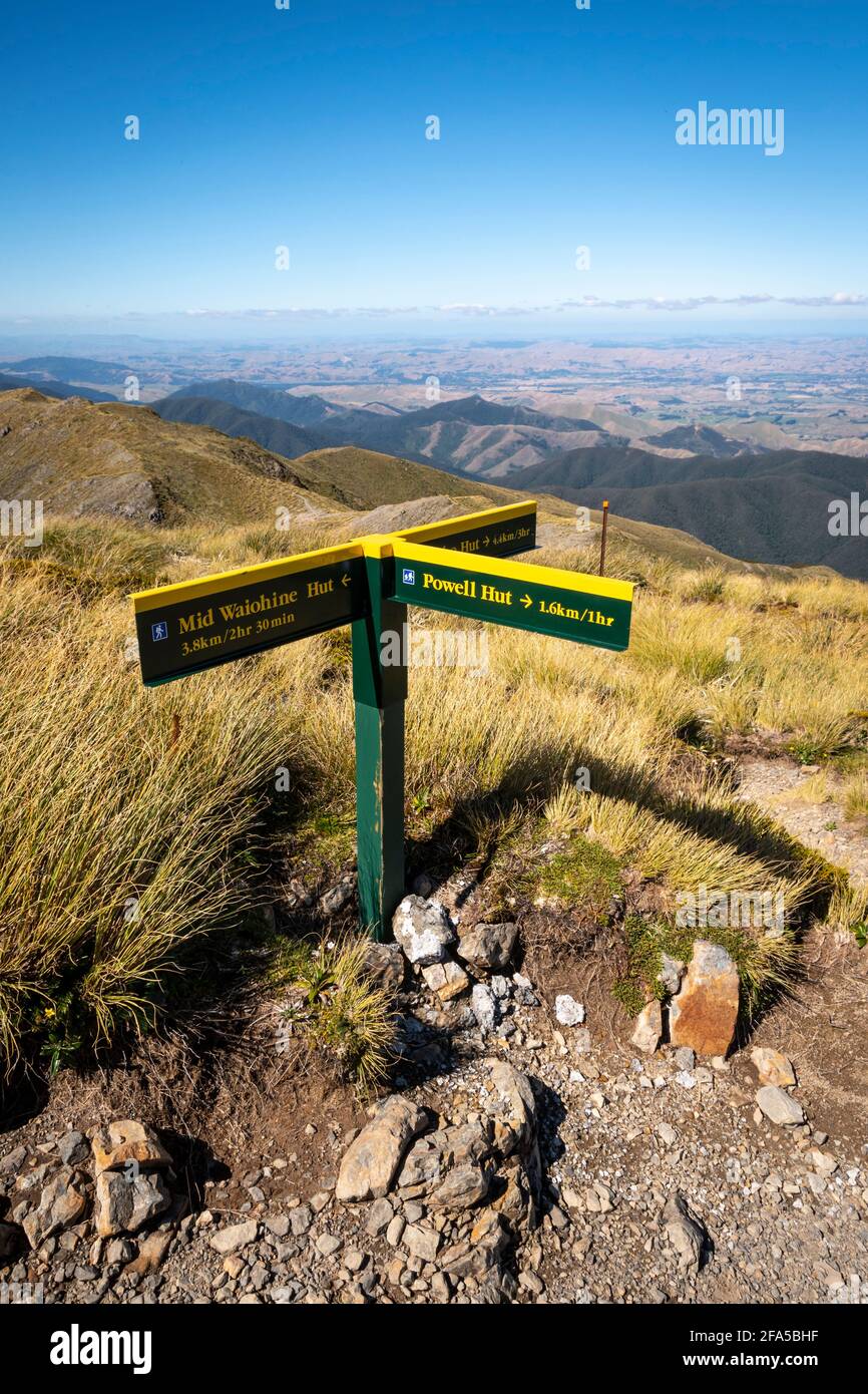 Department of Conservation (DoC) direction signs near Mount Holdsworth ...